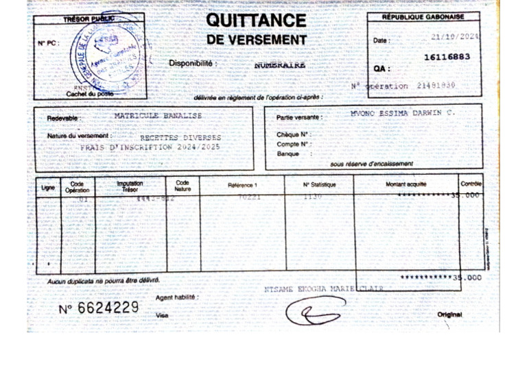 quittance de versement | PDF