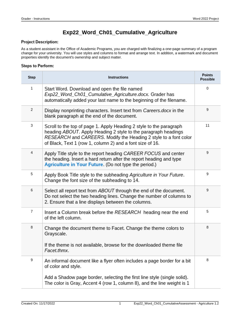 Exp22 Word Ch01 Cumulative Agriculture Instructions | PDF | Paragraph | Filename