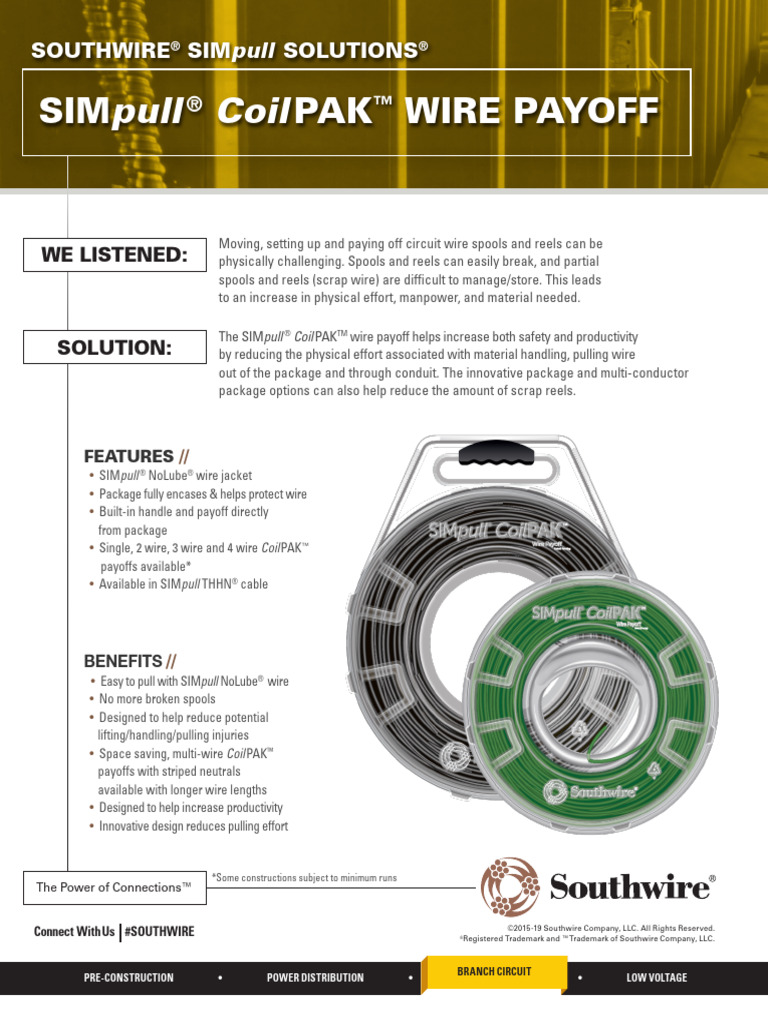 SIMpull CoilPAK Wire Payoff | PDF | Wire | Equipment