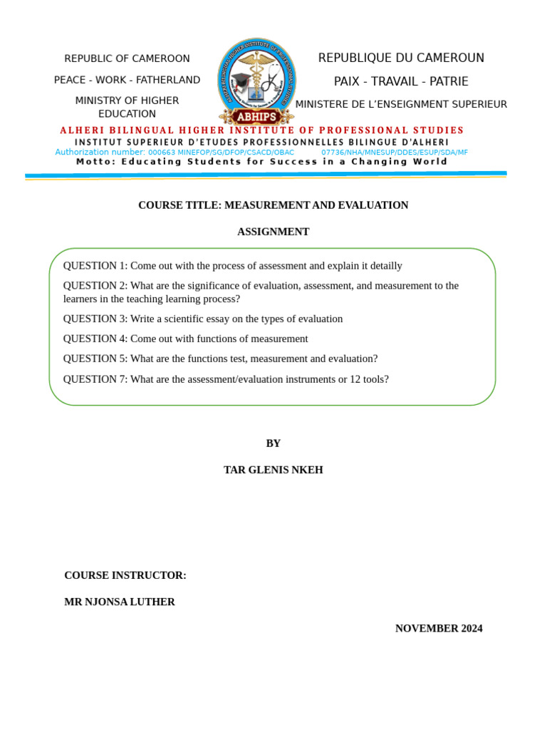 COVER PAGE SAMPLES | PDF | Educational Assessment | Evaluation