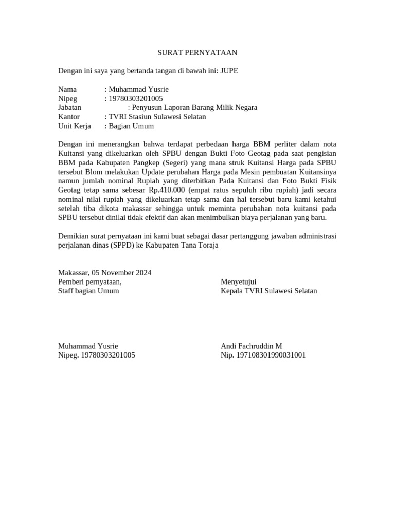 88519496-SURAT-PERNYATAAN Nota BBM | PDF