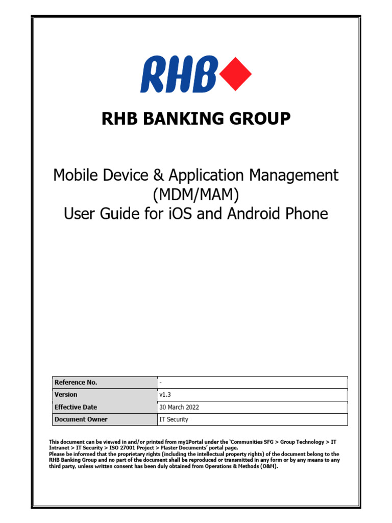 RHB MobileIron MDM/MAM User Guide | PDF | Password | Ios