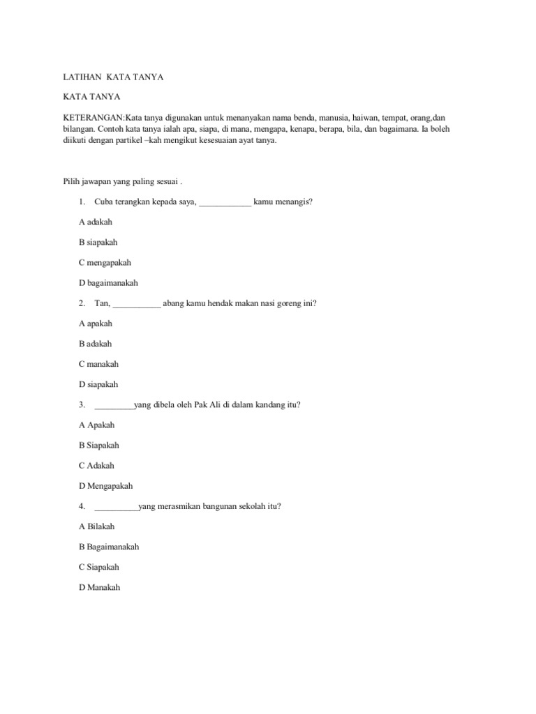 Latihan Kata Tanya | PDF