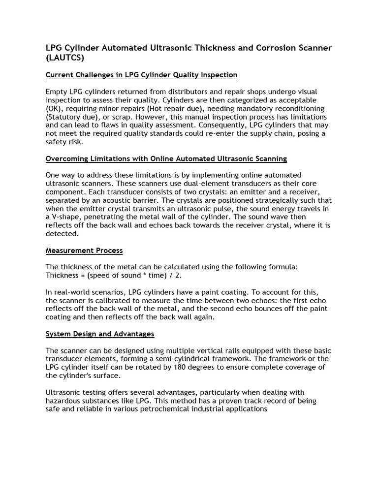 LPG Cylinder Automated Ultrasonic Thickness and Corrosion Scanner | PDF