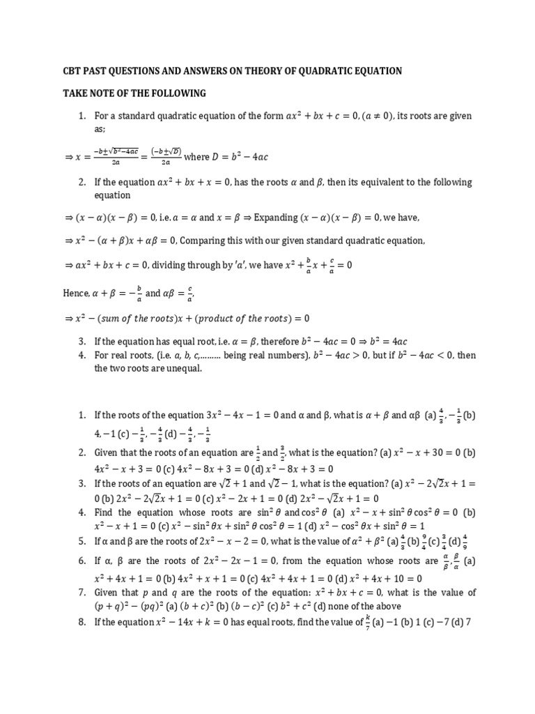 PROF Tutorial Q&A On Theory of Quadratic Equations | PDF | Square Root ...