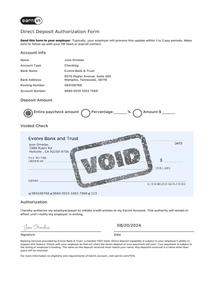 Direct Deposit Form PDF | PDF