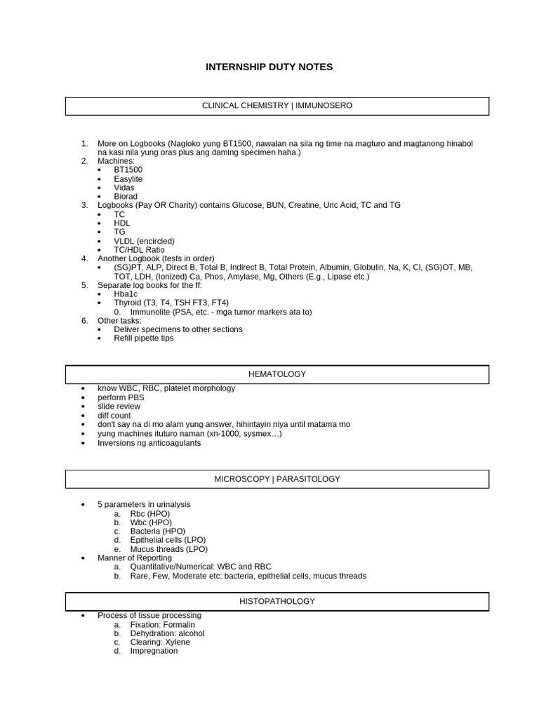INTERNSHIP-DUTY-NOTES | PDF | Staining | Clinical Medicine