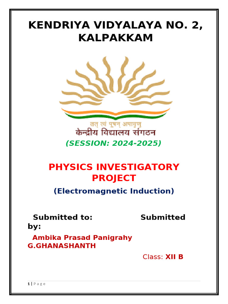 Kendriya Vidyalaya No. 2, Kalpakkam: Physics Investigatory Project | PDF
