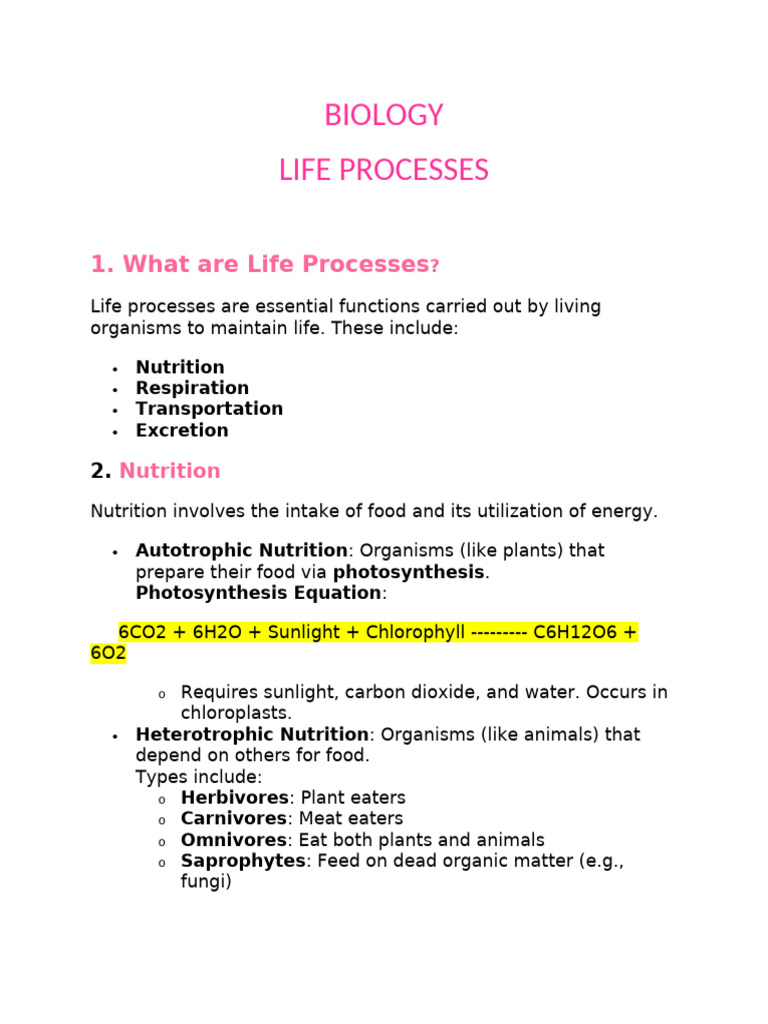 BIOLOGY CH 1 Life Processes | PDF | Cellular Respiration | Blood