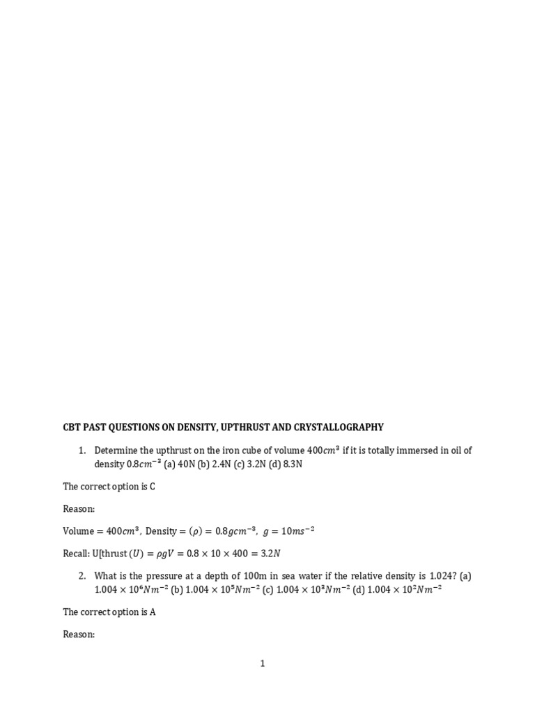 Prof Q&A On Upthrust, Density and Crystallography | PDF | Buoyancy ...