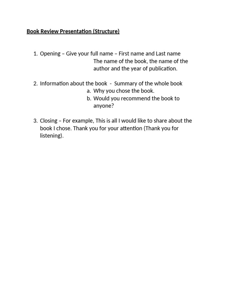 Book Review Presentation Guide | PDF
