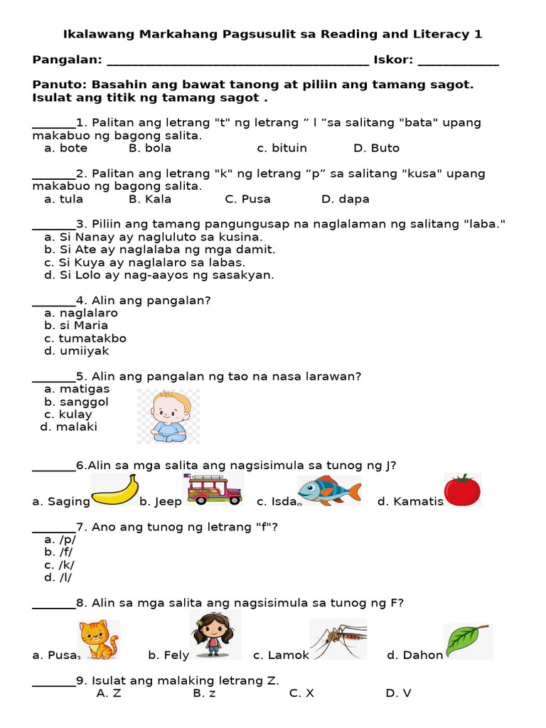 PT GRADE 1 MATATAG READING and LITERACY 1 | PDF