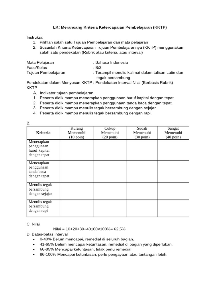 LK_ Merancang Kriteria Ketercapaian Pembelajaran (KKTP) | PDF