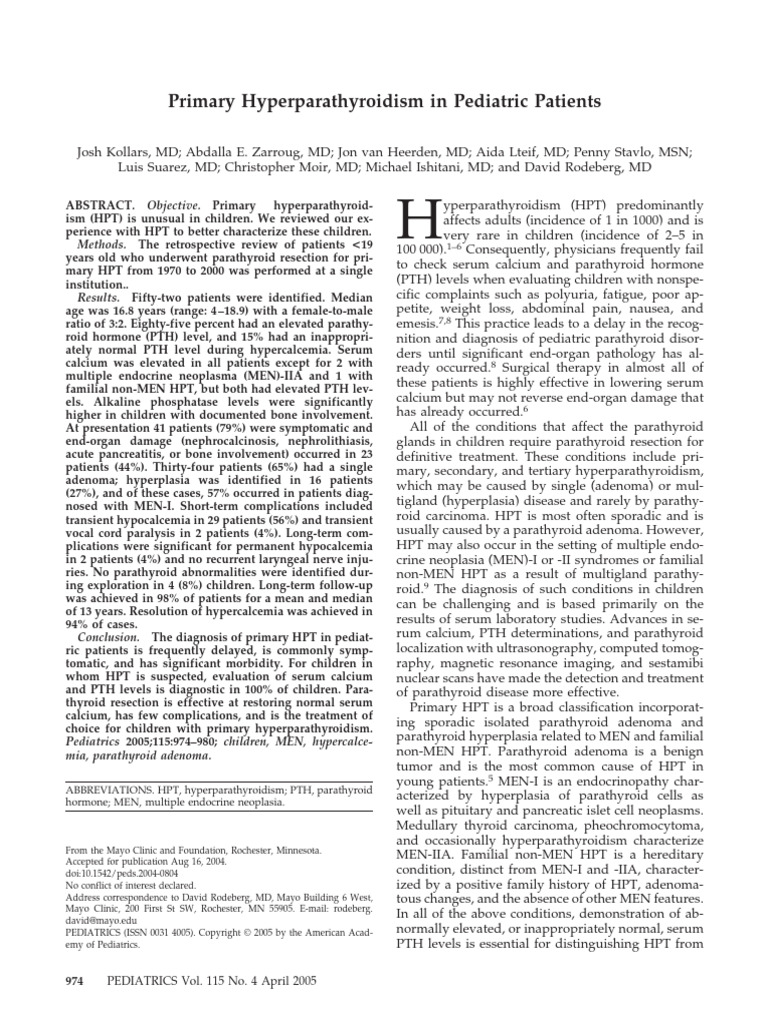 Primaru hyperparathyrodism in Pediatric | PDF