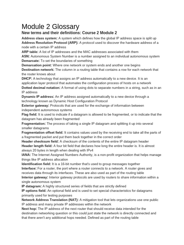 Module 2 Glossary | PDF | Computer Network | Internet Protocols