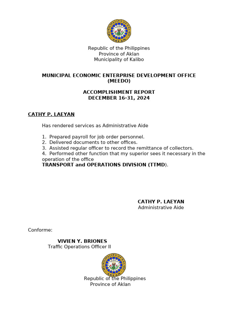 MEEDO Job Order Accomplishment Report | PDF | Transport