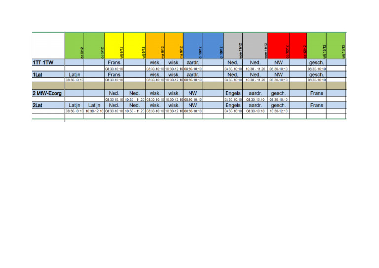 Examenrooster December 2024 1ste Graad | PDF