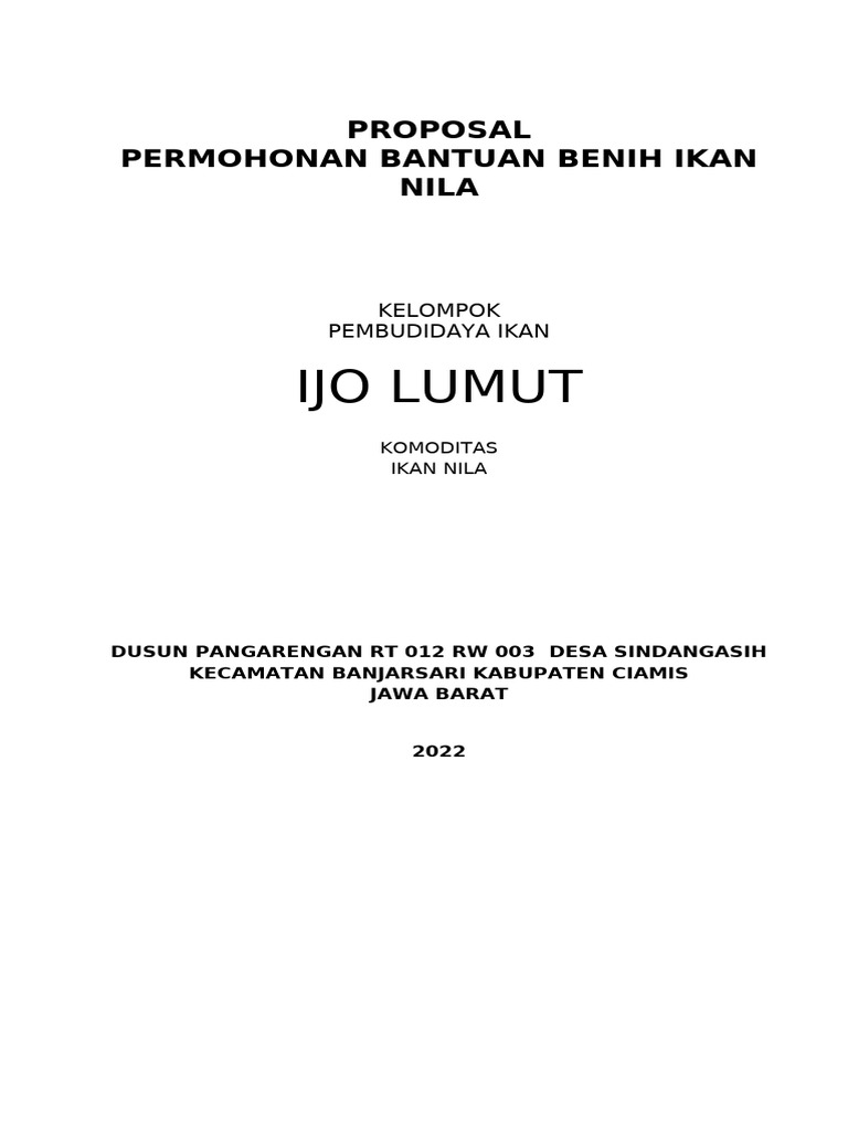 Proposal Permohonan Benih Ijo Lumut | PDF