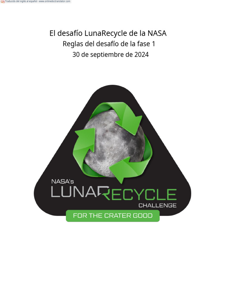 Desafío LunaRecycle NASA: Reglas Fase 1 | PDF | Residuos | Reciclaje