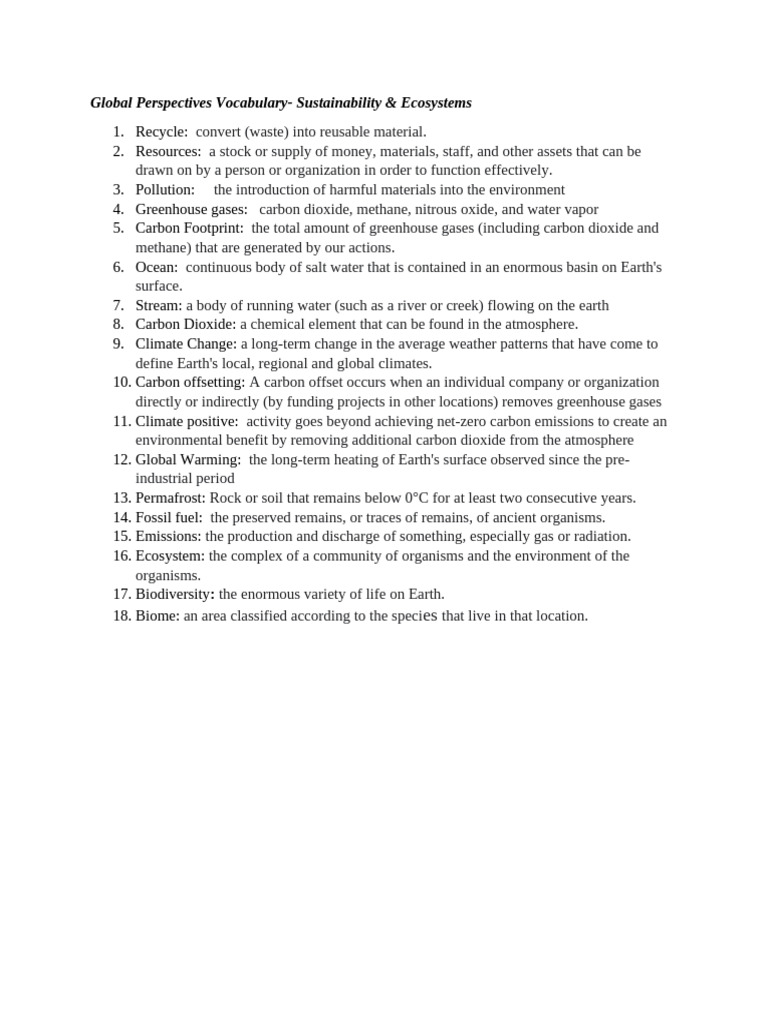 Sustainability-Ecosystems+Vocabulary-2024 3 | PDF