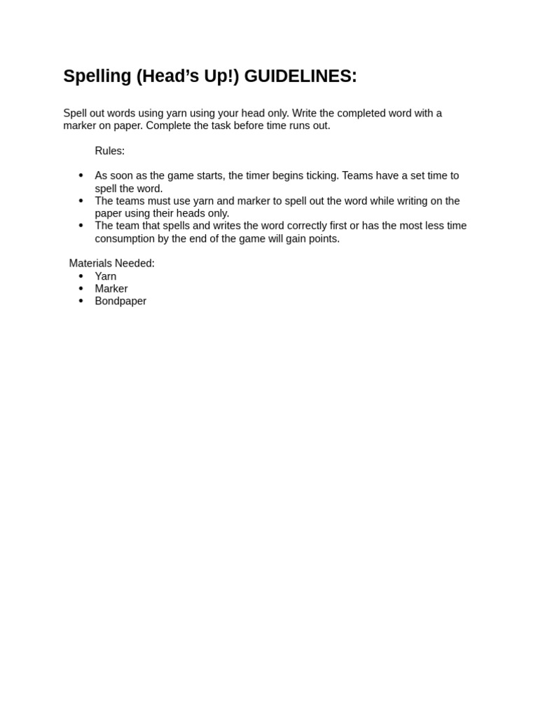 Head's Up! (Spelling Game) | PDF
