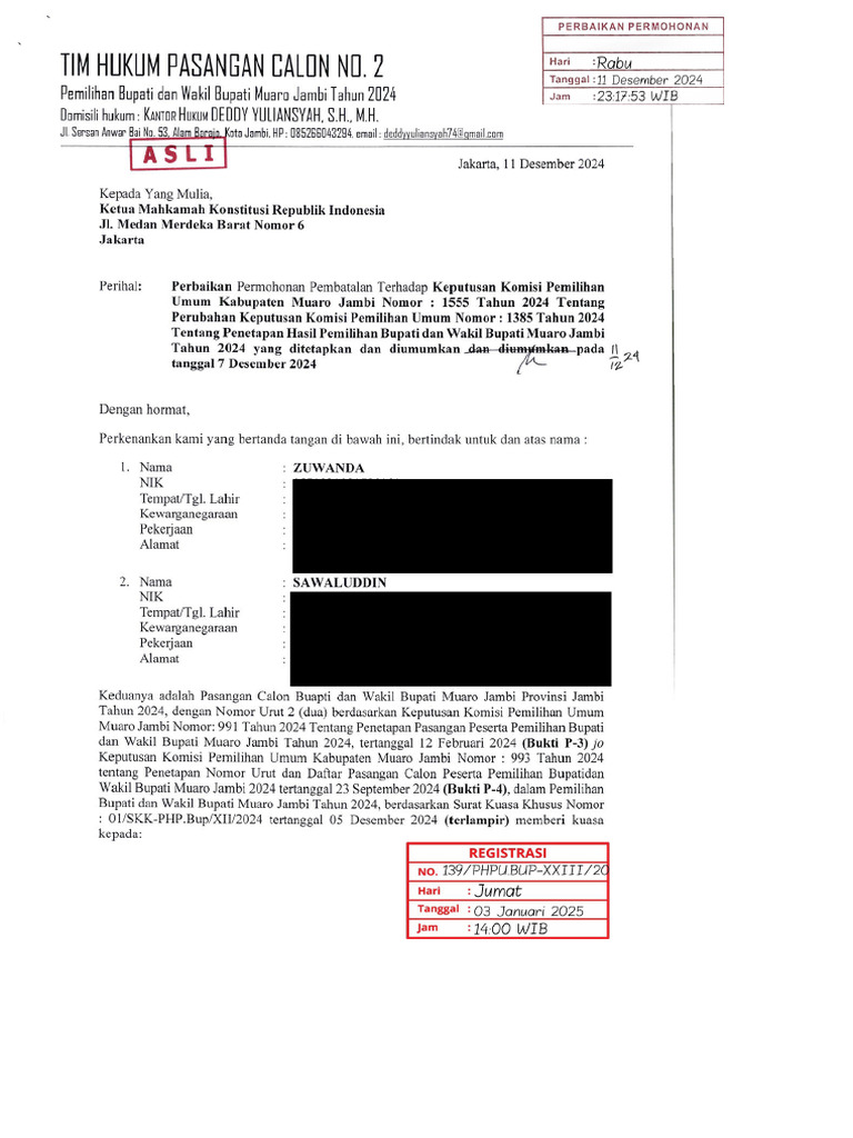 Permohonan DiRegistrasi 4017 6968 Perbaikan Permohonan 4017 5904 Perbaikan Permohonan Redacted | PDF