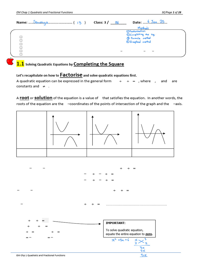 Quadratic and Fractional Functions Guide | PDF | Quadratic Equation ...