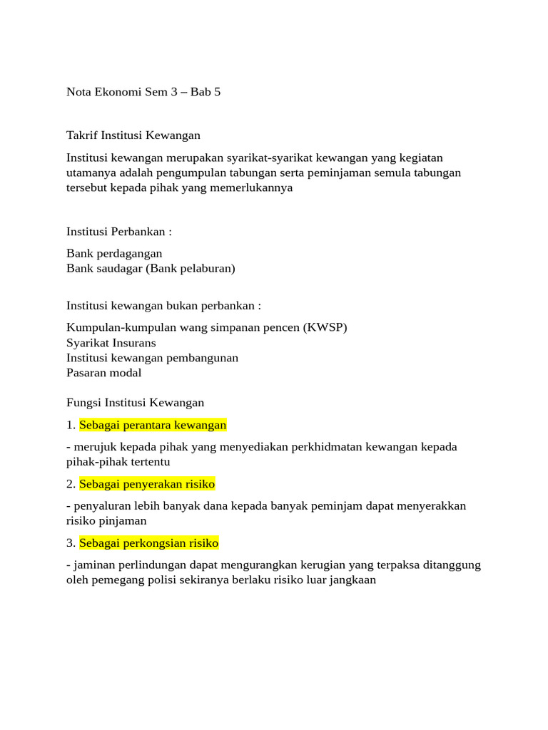 Nota Ekonomi Sem 3 (Bab 5) | PDF