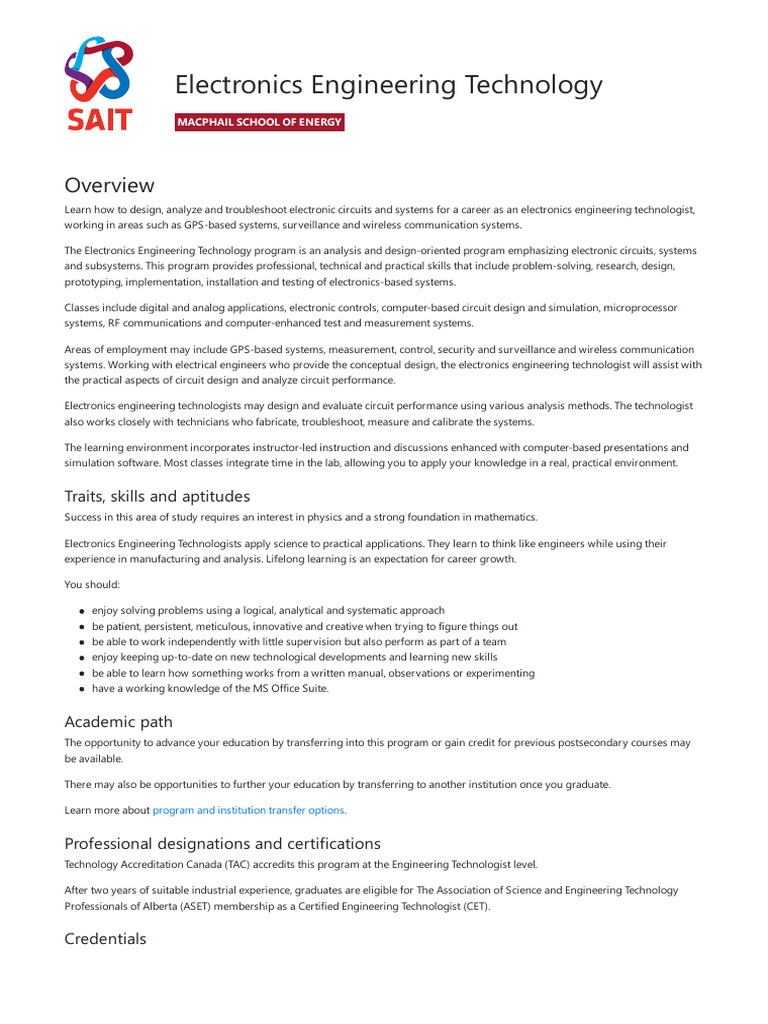 Electronics Engineering Technology | PDF | System | Engineering