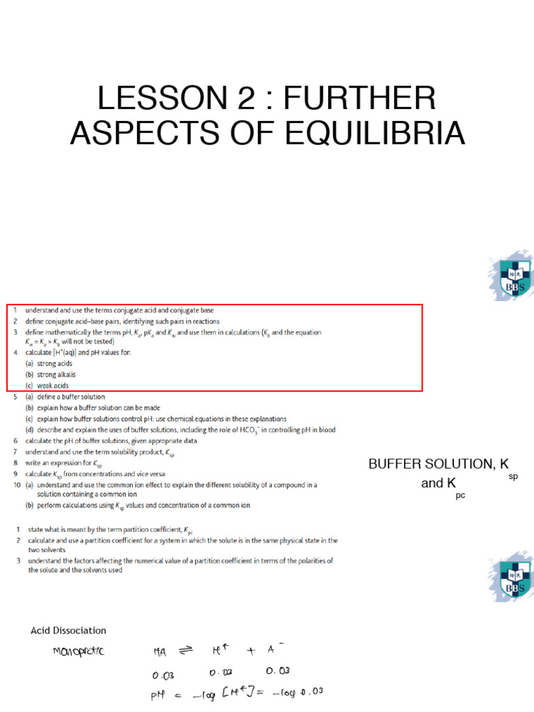 Chem - JC2 Further Aspects of Equilibrium Buffer Solution + Notes | PDF ...