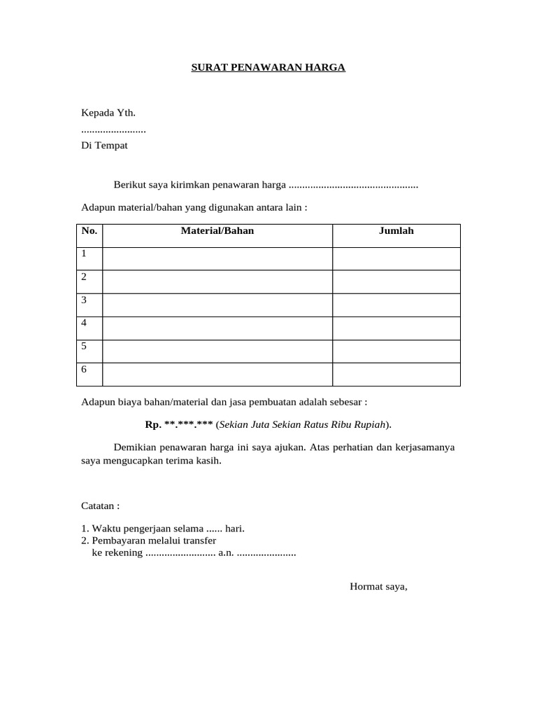 Penawaran Harga Material dan Jasa | PDF