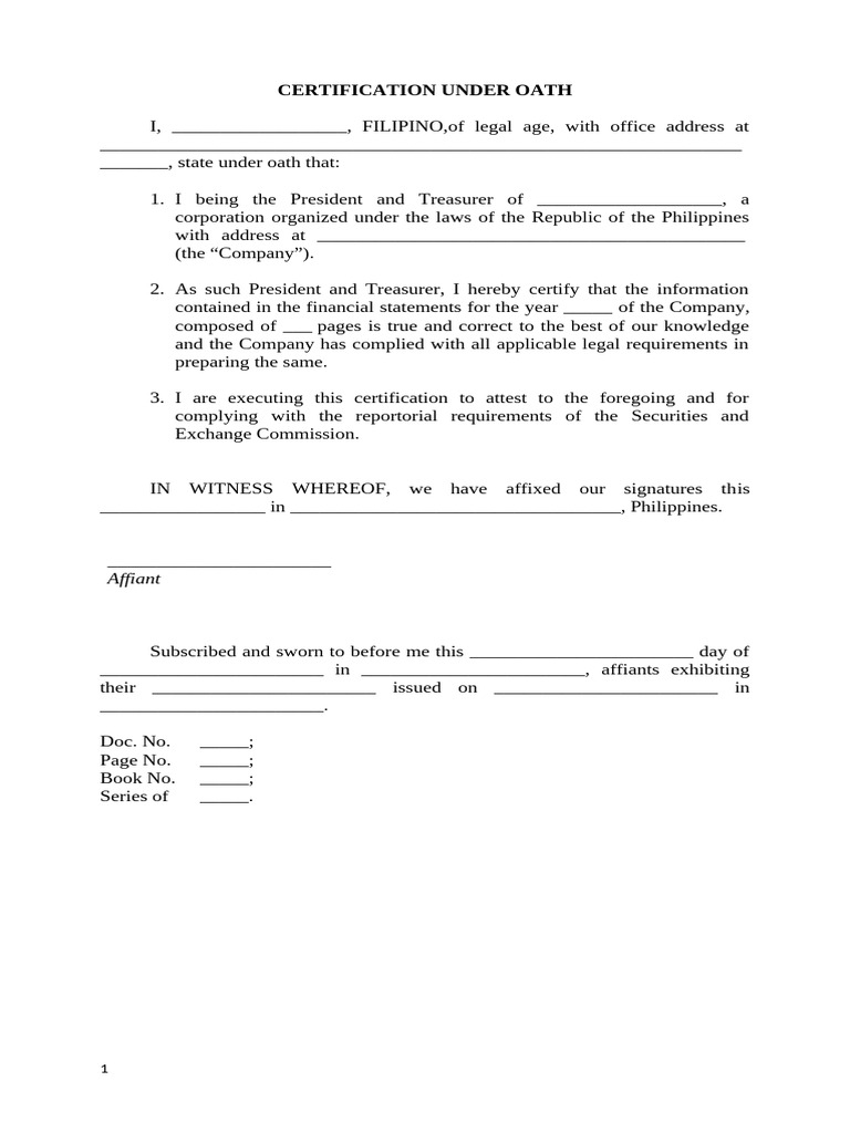 Certification Under Oath SEC | PDF