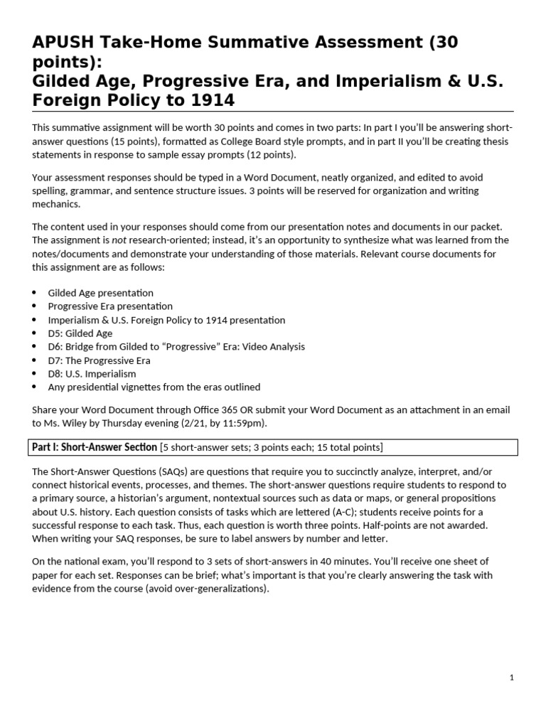 Take Home Assessment _ Gilded Progressive Imperialism | PDF | Progressivism | Political Science