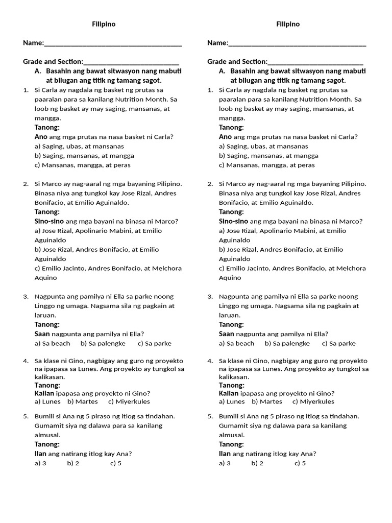 Filipino Quiz Final q3 | PDF