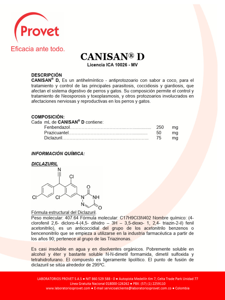 Productos Canisan D Ficha Tecnica | PDF | Farmacocinética | Metabolismo