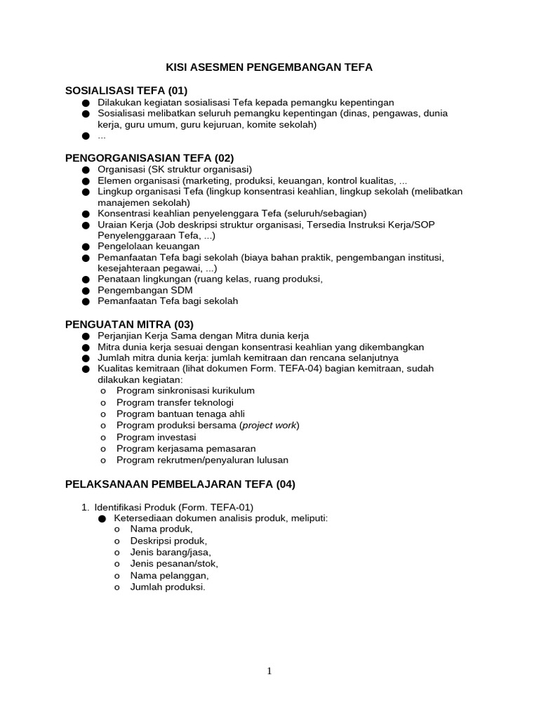 Kisi Kisi Asesmen Tefa 2024 | PDF