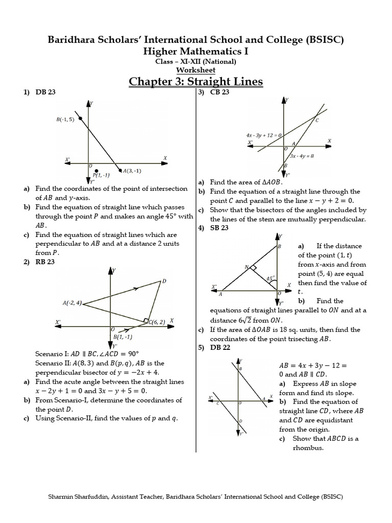 Straight Lines Worksheet 1 | PDF | Line (Geometry) | Perpendicular