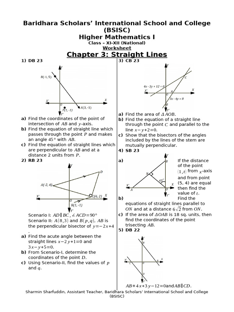 Straight Lines Worksheet | PDF | Line (Geometry) | Perpendicular
