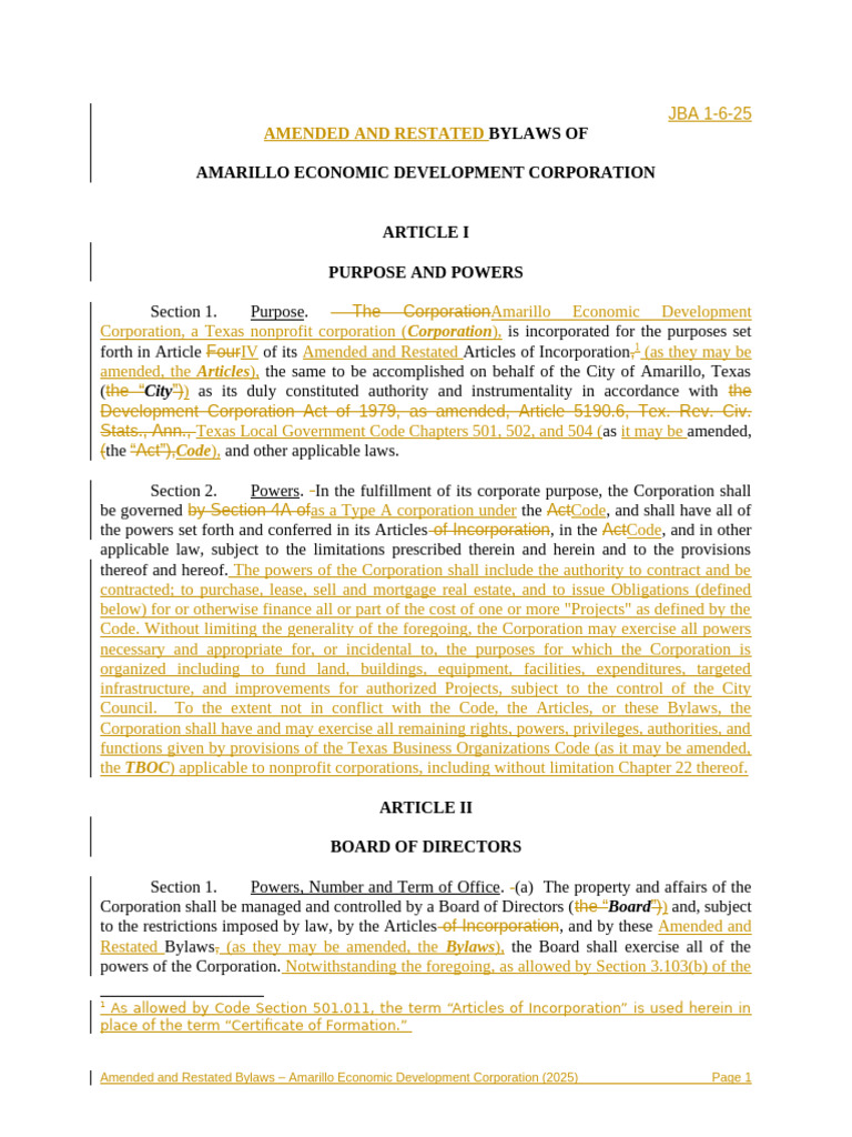 Amended and Restated Bylaws - Amarillo EDC | PDF | Indemnity | Non ...