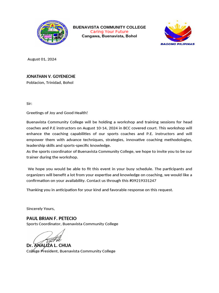 Invitation Letter For Resource Speaker | PDF