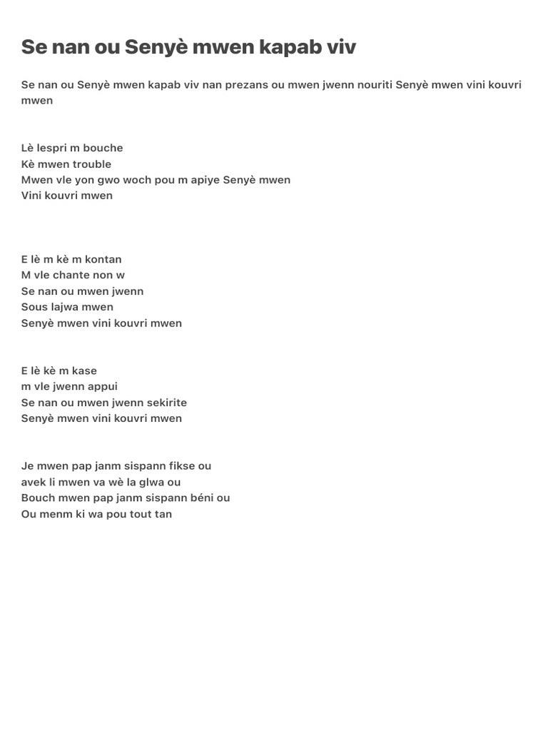 Se Nan Ou Senyè Mwen Kapab Viv | PDF