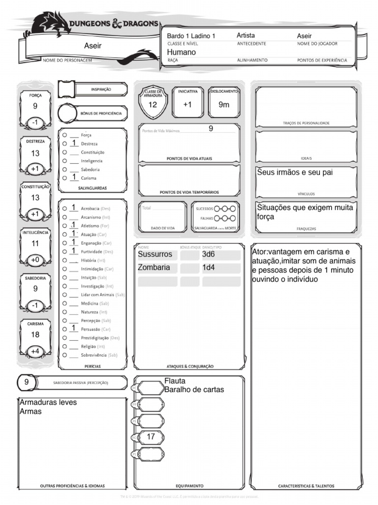 Ficha Oficial D&D 5E Editável | PDF
