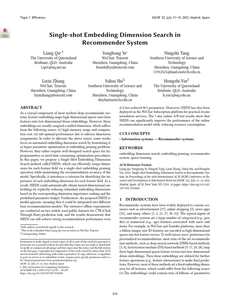 Single-Shot Embedding Dimension Search in Recommender System | PDF | Deep Learning ...