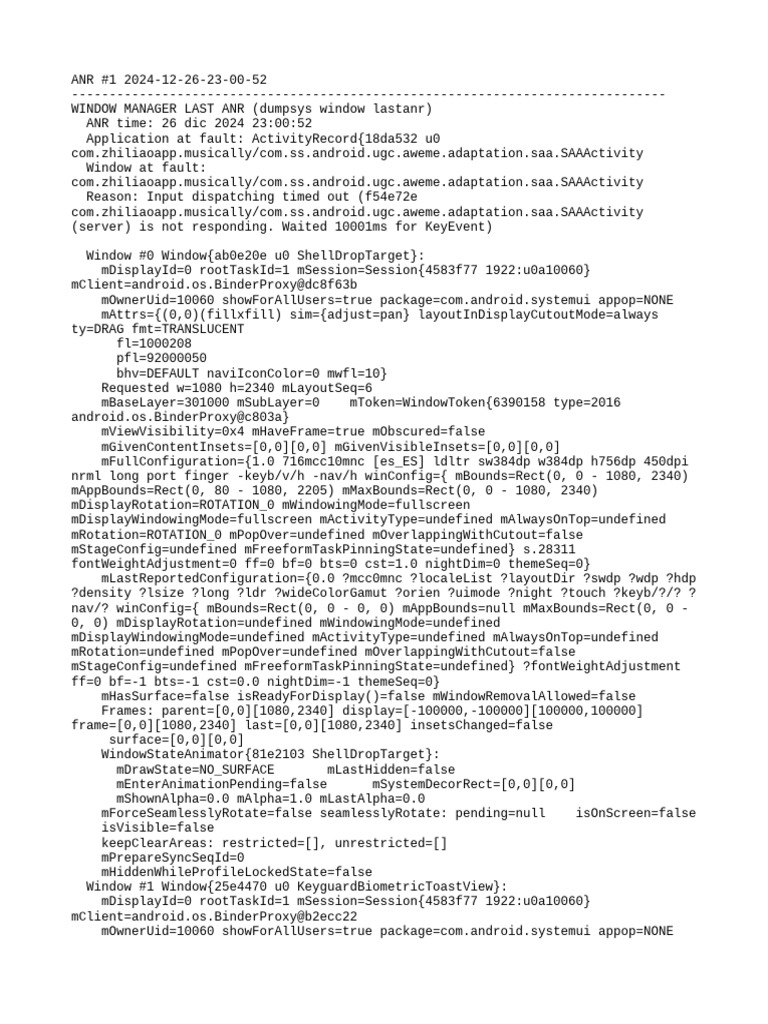 Dumpsys ANR WindowManager | PDF | Computing | System Software