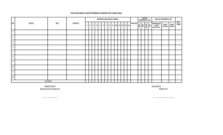 Format Ceklis Data | PDF