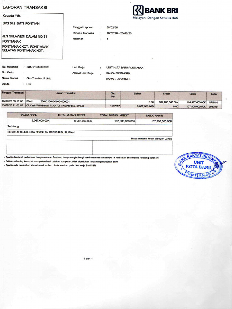 Fotocopy Bukti Kepemilikan Rekening Aktif SMK SMTI Pontianak | PDF