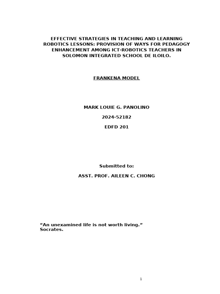 MLP's Frankena Model | PDF | Pedagogy | Inquiry Based Learning