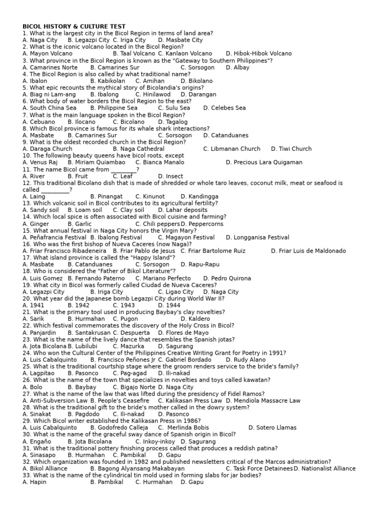 bicol history quiz-FP | PDF