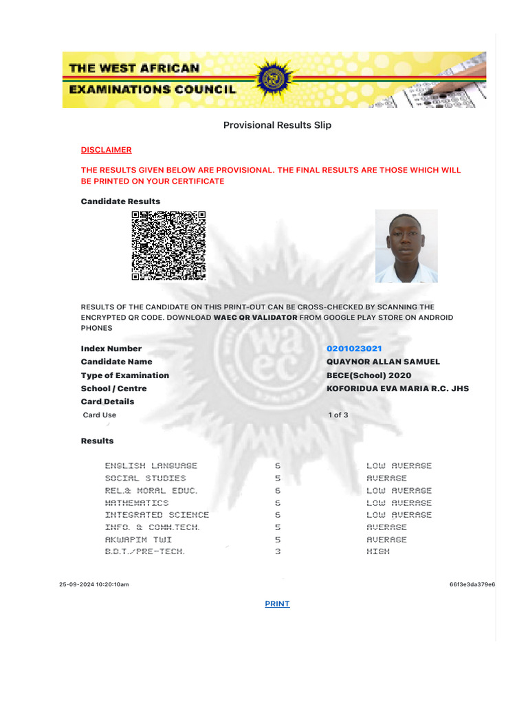 WAEC Candidate Eresults | PDF