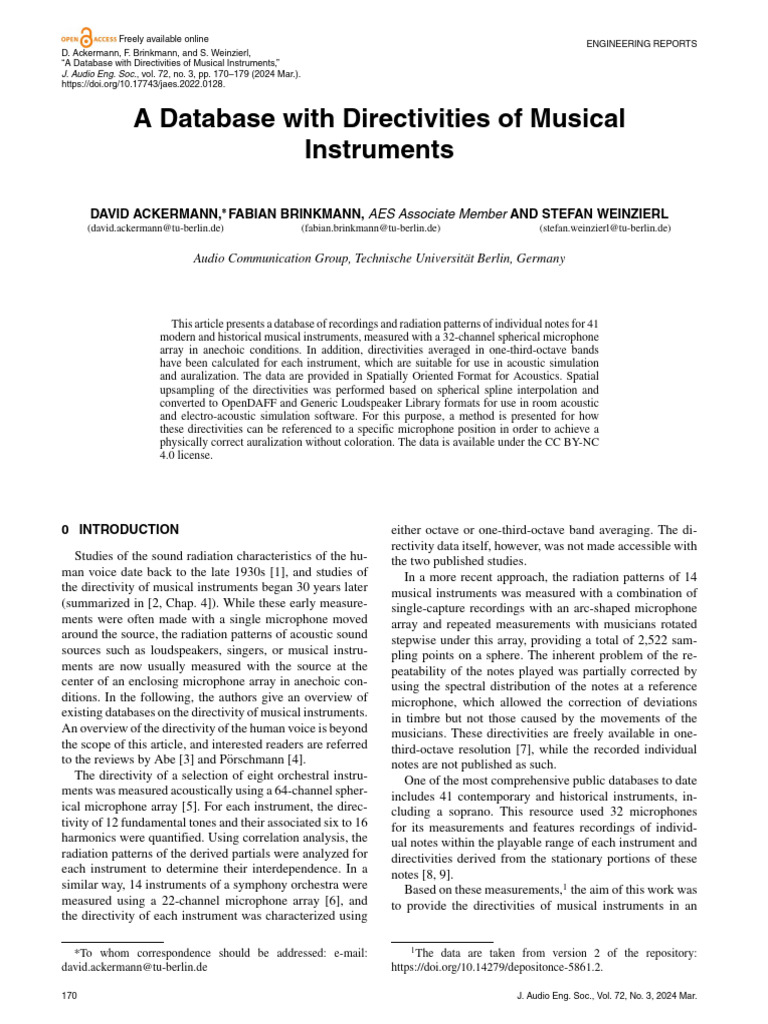 Musical Instrument Directivity Database | PDF | Spectral Density ...